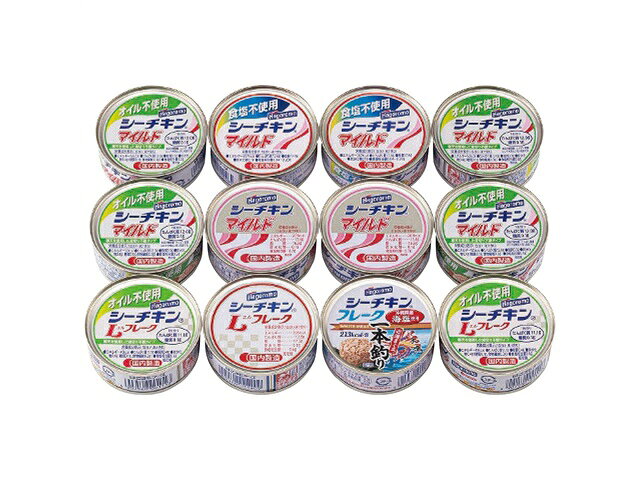 SDGsの想いをシーチキンギフトに詰め込みました箱サイズ：23.3×6.3×15.8cm・現品サイズ・内容：シーチキンフレーク(一本釣)・シーチキンLフレーク各1缶・オイル不使用シーチキンLフレーク・食塩不使用シーチキンマイルド・シーチキン...