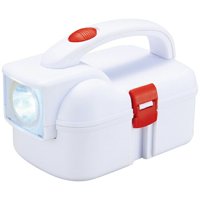 懐中ライト付の便利な救急箱。大きな持ち手付でいざという時にも持ち運び楽々。深型でお手持ちの救急道具をたっぷりと収納できます。箱サイズ：19.8×14.1×12.9cm現品サイズ・内容：19.7×12.7×13.5cm・ABS樹脂・単3電池4...