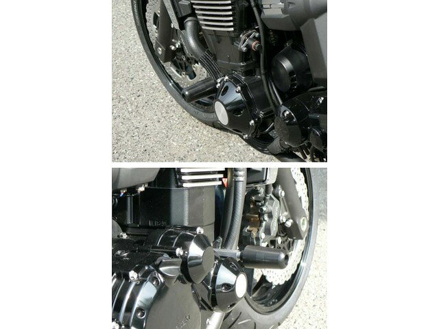 ※画像はイメージとなります。別なカラーを参考に掲載している場合があります。`09 ZRX1200 DAEG マシンプロテクター・ 取付けはエンジンのハンガーボルトを弊社専用品に交換しての取り付け。・ 片方ずつの取付け作業であれば、エンジンを...