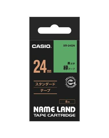 ■ネームランド用スタンダードテープです。　（テープ色：緑／文字色：黒／24mm幅）■お店のPOPや室内の公共表示にピッタリサイズです。※画像はイメージです。実際のラベル色とは若干異なる場合がございます。対応ブランド名:ネームランド文字色:黒...