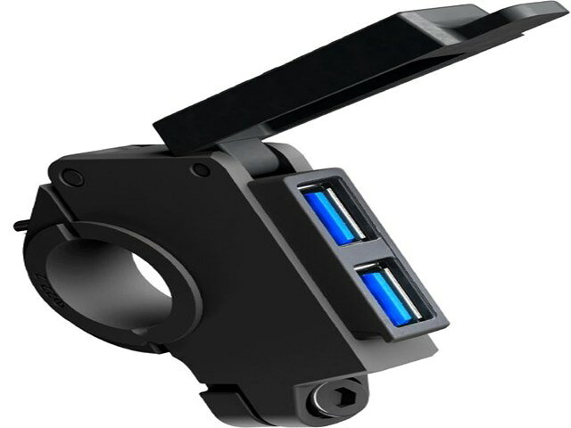 バイク専用電源USBタイプA＋タイプA。USB Type-A PD3.0対応、最大60W(2ポート計)までの急速充電が可能なUSB電源。本体は幅12.5mm(取り付け幅13mm)とスリムで、コントロールスイッチに馴染むデザイン。ハンドル径φ...