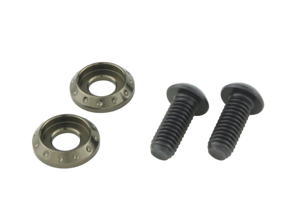 ナンバー周りのアクセントとなるNASAタイプマシンドワッシャーにブラックステンレスボタンキャップボルト(M6x15mm)を付属させました。◆2個入り◆アルミ削り出し/アルマイト仕上げ ◆M6x15mmボタンキャツプボルト（ブラック）付属◆日...