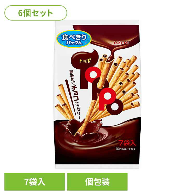 便利な食べきりタイプのトッポです。みんなで分けても楽しめます。●セット内容7袋入×6個●商品サイズ（cm）幅約15×奥行約3.5×高さ約27.6●商品区分一般食品●原材料小麦粉（国内製造）、砂糖、植物油脂、全粉乳、でん粉、カカオマス、ショー...