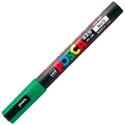 商品名 ポスカ PC-3M.6 細字 緑 4902778975428 商品番号 PC3M 6 仕様 ■色：緑　■軸材質：ポリプロピレン　■ペン芯：スライバー（ポリエステル）　■線幅：0.9～1.3mm　■細字・丸芯ポスカ PC-3M.6 細...