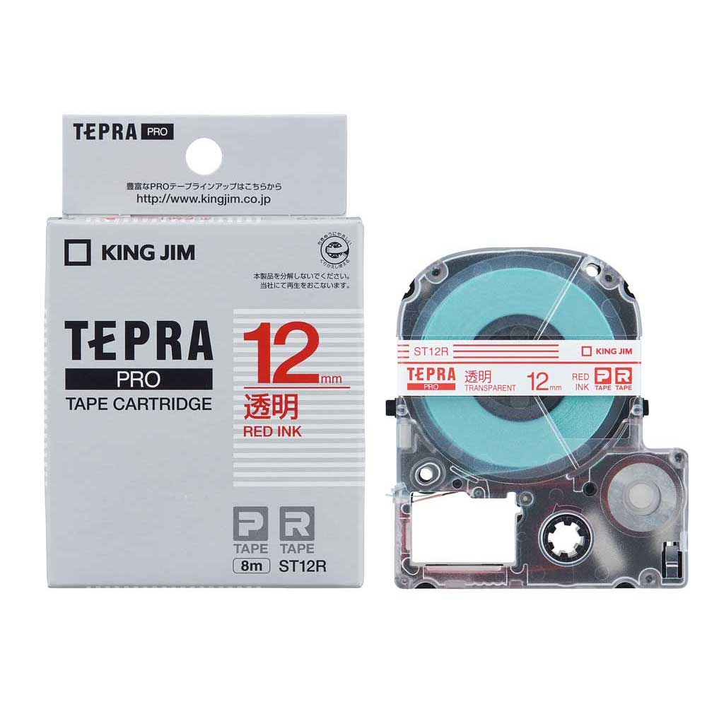 商品名 透明ラベル 赤文字（PROテープ） ST12R 商品番号 ST12R 仕様 ●テープ幅：12mm　●テープ色：透明　●赤文字　●長さ：8m透明ラベル 赤文字（PROテープ） ST12R 透明ラベル 赤文字（PROテープ） ST12R...