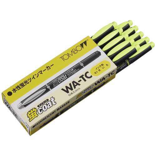 商品名 蛍コート WA-TC91 黄 10本 商品番号 WA-TC91 仕様 ■入数：10本入■インク色：黄■筆記線幅／太：3．8mm、細：0．8mm JANコード 2147345062046ペン先がつぶれにくいポリマーコート芯。定規へのイ...