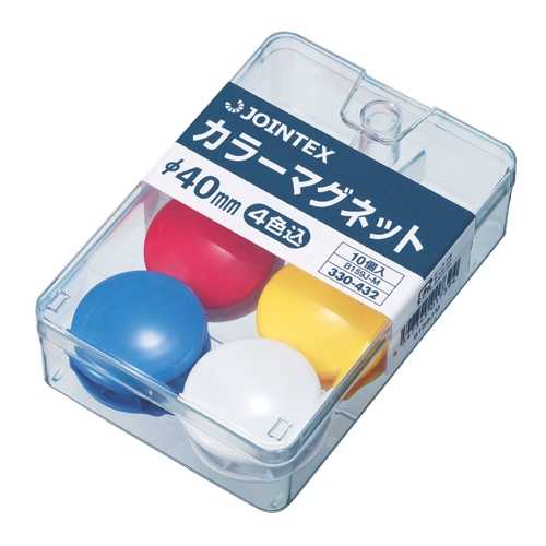 商品名 カラーマグネット 40mm混色10個 B159J-M 商品番号 B159J-M 仕様 ■マグネット■直径：40mm■1箱入数：10個■厚さ：12mm■色：ミックス（赤・青・黄×各2個、白×4個）■JOINTEXオリジナル JANコー...