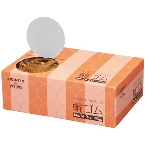 商品名 輪ゴムNo.16 100g*10箱 B105J-10 商品番号 B105J-10 仕様 ■輪ゴム■業務用パック■規格：No．16■切幅：1．1mm■折径：60mm■厚：1．1mm■内径：38mm■色：アメ色■入数：約6800本（約6...