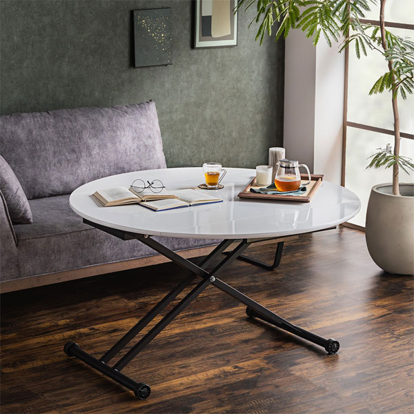 ■ 商品スペック折りたたみ式天板で活用の幅が広がる昇降テーブル。清潔感あふれるホワイトカラーの天板です。天板の両側は折りたたむ事ができ、折りたためば壁にぴったりとくっつけて使うことも可能です。また、簡単な操作で昇降ができるため、ローテーブル...