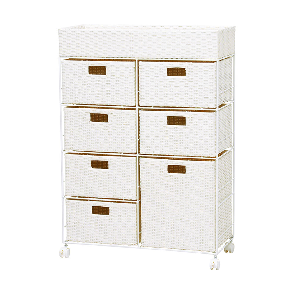 ■ 商品スペックラタン調のキャスター付き防水ランドリーラック。ハンカチやタオル、衣類、サニタリーやランドリーグッズ、ストック品などがしっかり収納できます。水に強い素材なので安心して脱衣所、洗面所、ランドリールームなどに設置可能。シンプルなデ...