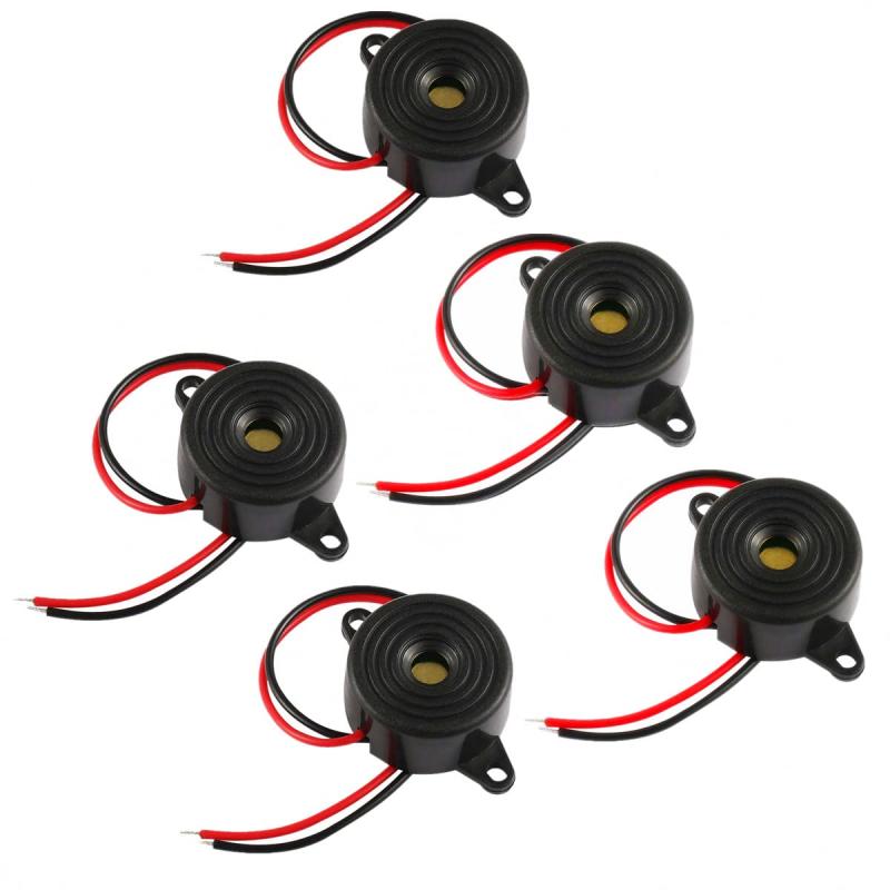 電子ブザー アラーム 5個入 DC 3-24V 75~85dB 連続音 2ケーブル ブラック