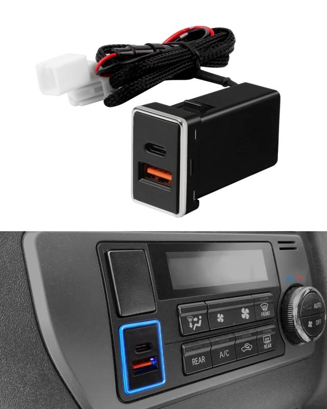 トヨタ usbポート qc3.0+pd type-c ノア・ヴォクシー90系 車載 usb ポート ライズ usb 増設 4 usb充電ポート ハリアー80系 usb 増設ポート ランドクルーザープラド 150系 後期 カローラ ヤリスクロ