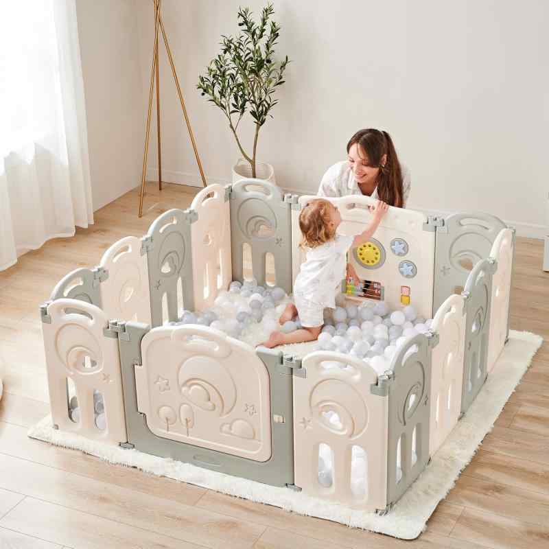 Cloud Castle ベビーサークル 折りたたみ 高さ62cm おもちゃパネル ドア付き 組立簡単 ベビーゲート キッズランド プレイヤード ベビー プレゼント 出産祝い 14枚セット