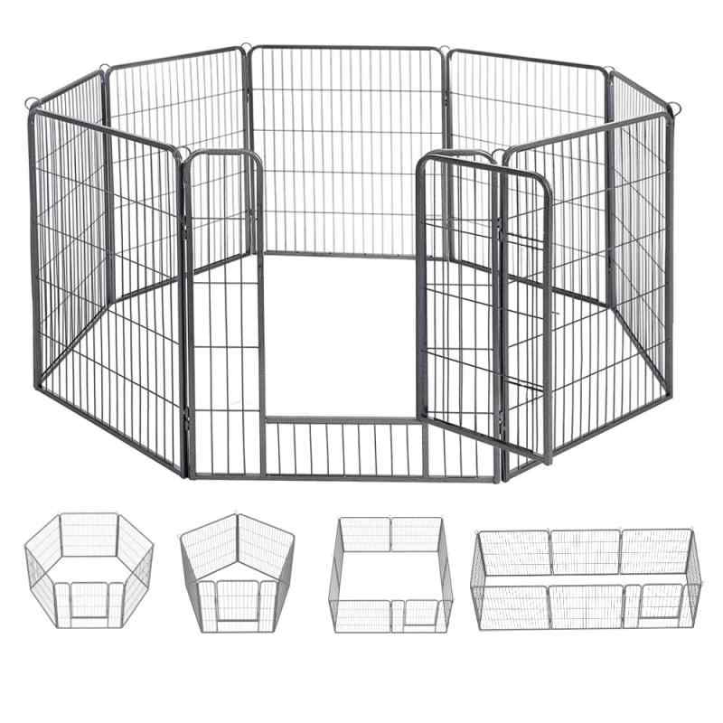ペットフェンス 中大型犬用— ペットケージ パネル8枚 ペットサークル 四角ポール 折り畳み式 トレーニングサークル スチール製 複数の組み合わせ 室内室外兼用 犬小屋 ペット栅1