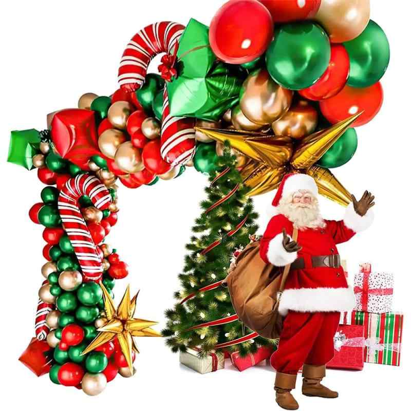 クリスマス風船 飾り付け バルーンセット バルーンアーチ 風船レッド クリスマス飾り 金 赤 緑 アルミバルーン パーティーグッズ 雪の結晶 スノーフレーク イベント 装飾85点セット：アルミ風船x8、10インチゴム風船x60、5インチゴム...