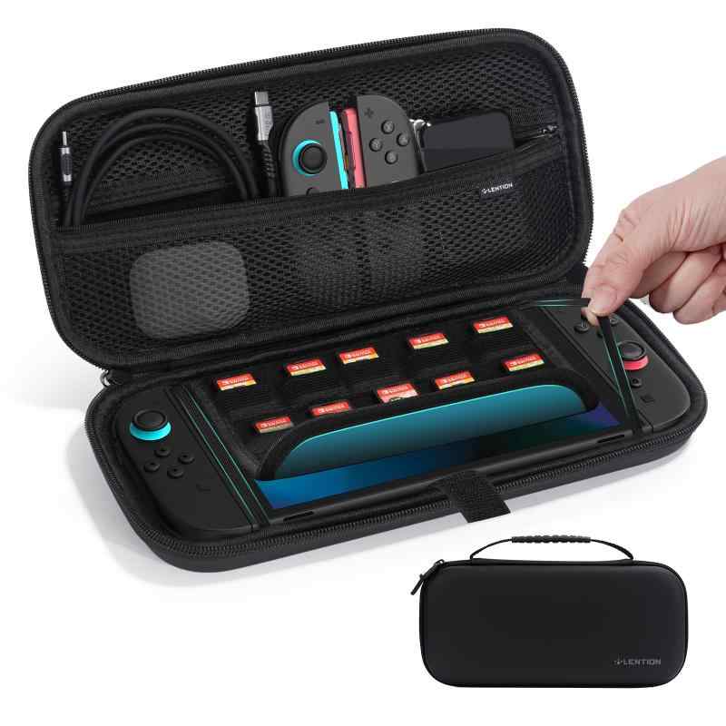 Lention Switch 2 ケース，2025年新版スイッチ2 EVA 耐衝撃キャリングケース，大容量収納ケース switch 2 本体/ケーブル/10枚ゲームカードスロット/イヤホンなど収納可能 持ち運び便利