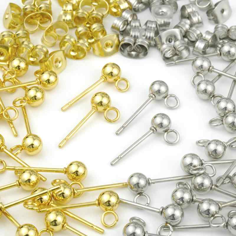 サージカルステンレス ピアス パーツ 4mm 丸玉 カン付き キャッチ付き ゴールド シルバー 2色20ペア40個 セットカン付きボール・4mm丸玉ピアスパーツとキャッチのセットです。素材：サージカルステンレス　　個数：20ペア40個(各色...