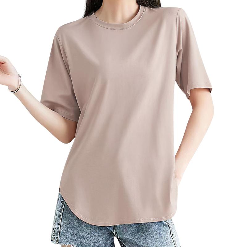 [] スリム美人万能カットソー Tシャツ レディース 半袖 体型力バー・レイヤード映え・抜け感 ス 5分袖 接触冷感 ゆったり 重ね着 ヨガ tシャツ スポーツ 通気性 柔らかい 👚しっかり満足感のある柔らかい生地感 この ...