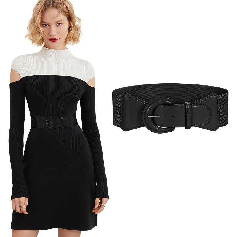 [] 太ベルトレディース 幅広 幅7.5cm 太めウェストマーク 伸縮ありゴムベルト サッシュ 太い ワンピース ドレス ギフト太めゴムベルトの素材ベルト本体：高弾性ゴム+PUレザー　バックル：合金幅広のサッシュベルトゴムベルトはストレッチ...