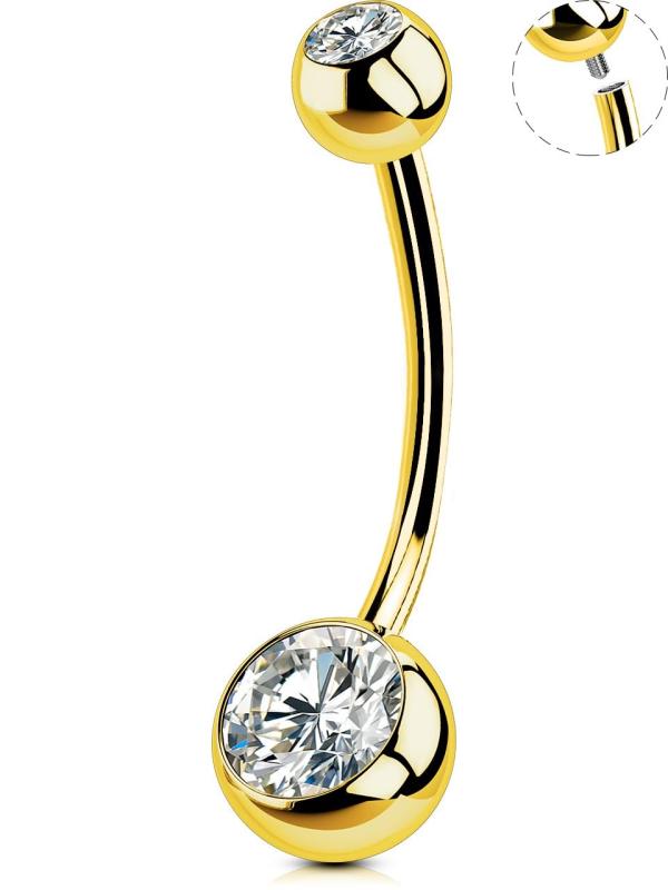 [OUFER] ボディピアス 内部ベリーバー 10/12/14/16mm へそバー 14G 316L ステンレススチール へそバー ゴールド エクストラロング へそ ベリーピアス ジュエリー へそリング, ステンレス鋼ゴールドの内部へそリン...