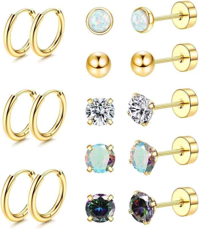 [] サージカルステンレス ピアス 敏感な耳のために 低刺激性20Gステンレス鋼スタッドフープピアス女性用男性用 小さなオパールボールCZサージカルスチールフラットバックピアス 軟骨🌸サージカルスチールはジュエリー業界では高...