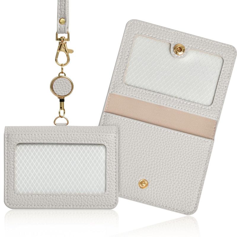 IDカードホルダー 横型 社員証ケース メンズ レディース カード入れ ネックストラップ付き 名札ケース 定期入れ 名刺入れ パスケース カードポケット IDカードケース ネームホルダー 首掛け高品質の素材素材には、ライチ柄した上質なアーテ...