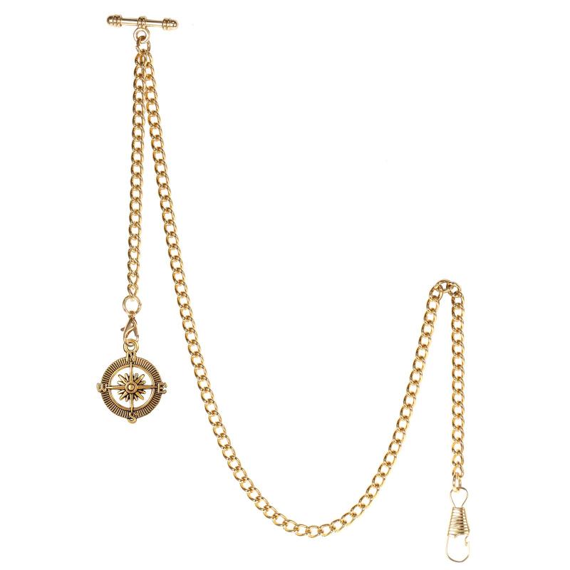 男性用の懐中時計チェーン アルバートチェーン 2つのフック コンパスペンダント付きユニークなデザイン: スイベルクリップ付きの古典的な懐中時計Tバーチェーン。 ベストやフォーマルウェアを着用するのに適しています。 丸いヘッドフィニッシュデザ...