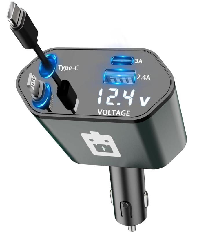 車 充電器120W急速充電・巻き取り式 シガーソケット 車じゅう電気スマホ用 Type-C100W/ning20W 4台同時に充電 iPhone16/15/14/13/12, AQUOS,sense8 R8,Xperia,Galaxy S2...