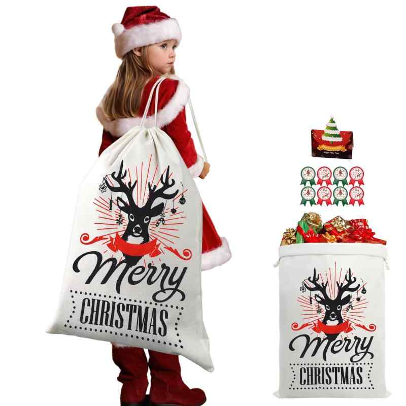 クリスマス ギフトバッグ 65×47cm プレゼント用 袋 用 巾着袋 麻布 ポリエステル サンタクロース キャンディーバッグ サンタ 大きい ギフト バッグ 包装 贈り物 ク