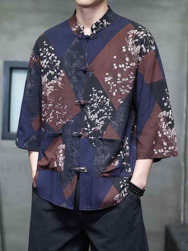 ・カテゴリ: シャツ・主な素材: ビスコース繊維96%以上・機能: 通気性、洗濯機洗い可・スタイル: オリエンタルモダン・デザイン: 開襟・シルエット: ゆったり・ネックライン: スタンドカラー・袖丈: 七分袖・柄: 小花柄・厚さ: 薄手・...