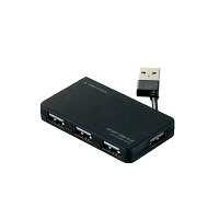 ●ブラック●ケーブル収納タイプ　●4ポート　●インターフェイス/USB2.0　●電源/バスパワー　●サイズ/約W65×D37.3×H9mm（ケーブルを除く）　●質量/約20g　●最大転送速度/USB2.0:480Mbps（理論値）、USB1...