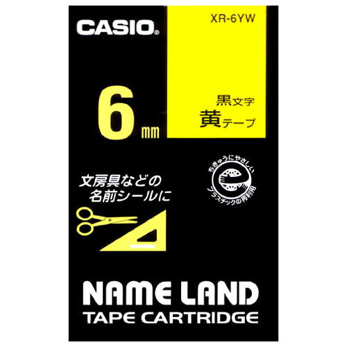 ●スタンダードテープ　●テープ幅／6mm　●長さ8m　●黄に黒文字　●プラスチックの再利用57％k5156-9129