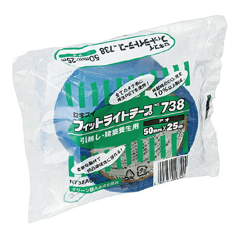 ●再生PETを使用した、グリーン購入法適合商品　●50mm×25m　●テープ厚さ／0．105mm　●粘着力／5．5（N/25mm）　●基材／再生PET使用率40％以上　●粘着剤／アクリル系　●巻芯／古紙配合　●しなやかな基材で凹凸面にも良く...
