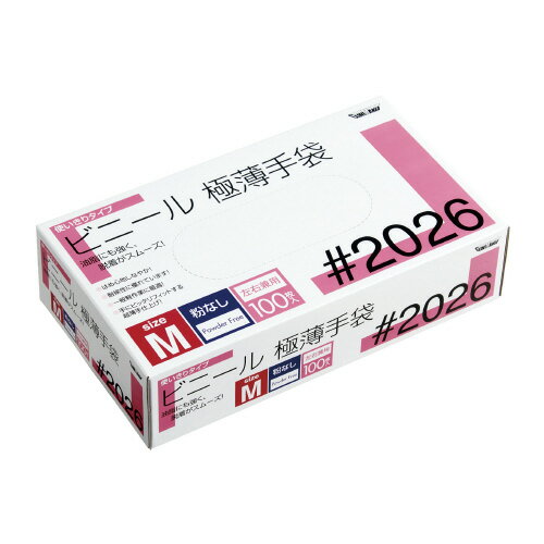 ●極薄タイプで素手感覚タッチのグローブ　●全長／240mm　●中指／80mm　●手のひらまわり／95mm　●材質／PVC　●100枚入り　●指先の厚さ／約0.08mm(±0.02mm)　●粉なし　※この商品は、食品加工には不向きですk638...