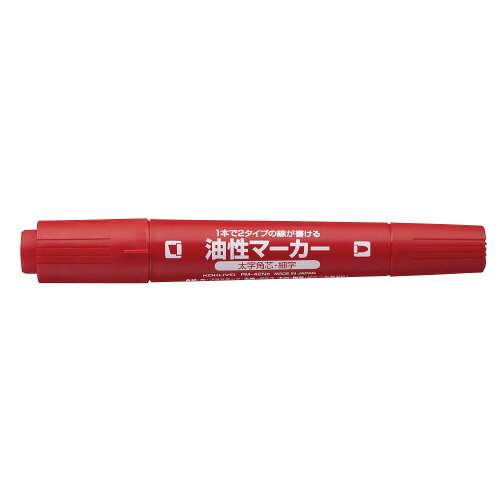 ●ペン先が長めで手にインクがつきにくい。●1本で極細と細字が書ける油性ツインタイプ。　●ペン先／細字・太字角芯●線幅／細字：1．0mm、太字：5．0mm●インク色／赤●使い切りタイプ●本体軸・キャップ・先栓は再生PP使用k5106-0299