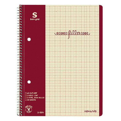 ●切り取った中紙をそのまま2穴ファイルにとじられる！　●穴数／2穴（80mmピッチ）　●サイズ／A5　●5mm方眼罫　●40枚　●切り取りミシン目入り　●表紙（表・裏）／色厚板紙　●中紙／上質紙　●製本様式／スパイラルとじ　※表紙は再生紙を...