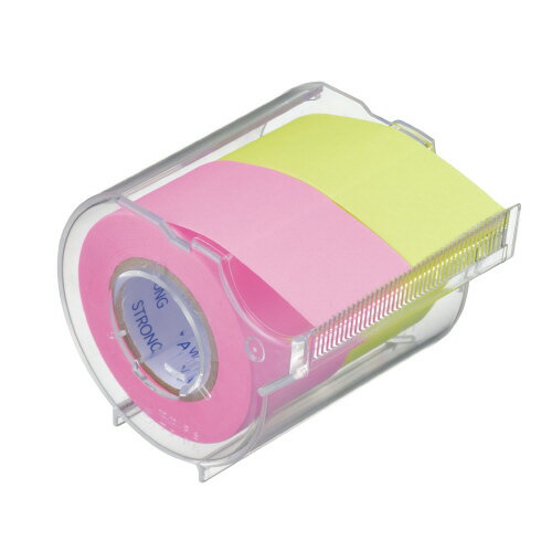 ●強粘着タイプなので、パソコンやホワイトボード、キャビネットなどの樹脂面、垂直面にもピタッ！とつきます！　●貼ってはがせて好きな長さにカットできます。　●カッター付き（再生PS100%）　●色／ローズ×レモン　●材質／テープ：〔蛍光紙〕上質...