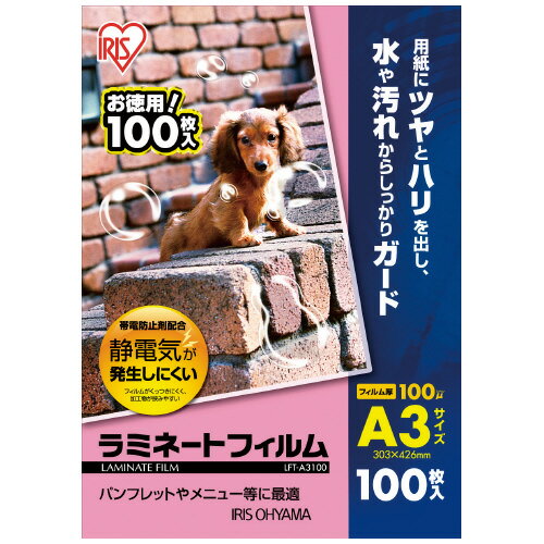 ●用途/A3サイズ　●サイズ/303×426mm　●厚さ/0.100mm（100ミクロン）　※アイリスオーヤマ製のラミネーターにご使用ください。k6335-2856