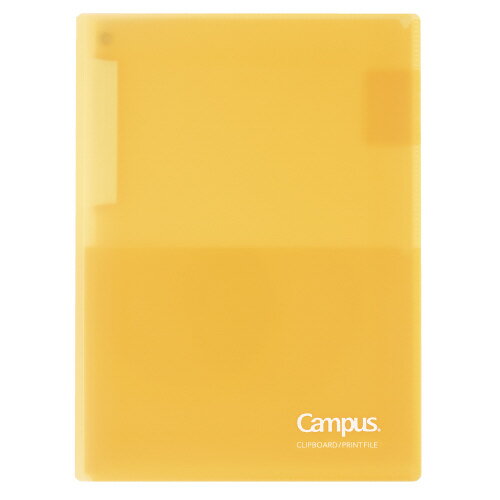 ●A4（A3）　●色/イエロー　●サイズ/310×（230＋230）mm　●材質/表紙（補強板含む）・ポケット：PP、クリップ：POM　●厚み/表紙：0.4mm、裏表紙補強板：1.2mm　●最大収容枚数/メインポケット：40枚、サブポケット...