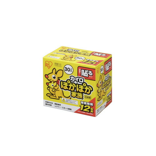 ●レギュラーサイズの衣類に貼るタイプのカイロです。●約125×95mm（1個あたり）●最高温度：63度 ●平均温度：53度 ●持続時間：12時間 ●30個入りk6537-3163