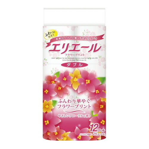 ●新技術でさらさら、ふっくら柔らか　●フラワープリント付き　●やさしいフローラルの香り　●パルプ100%　●ロール幅/114mm　●商品仕様：2枚重ね・25m　●芯・ミシン目ありk6537-1374