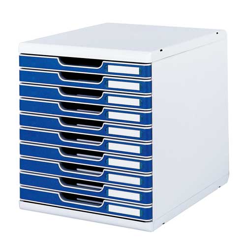 ●規格：A4判タテ型，10段●外寸：幅288×奥350×高320mm●重量：4．5　kg●引出内寸：幅248×奥325×高20mm●材質：PS（静電防止）●接続パーツ付o27424