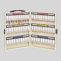 ●収容数：60個吊●外寸：幅333×奥40×高395mm●キーホルダー窓枠寸法：縦34×横22mm●材質：スチール●携帯，壁掛共用型●キーホルダー60個，シリンダーロック，取り付け穴，ネジ3個o05354