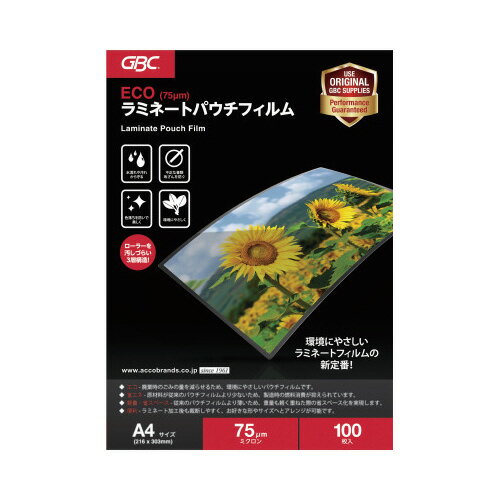 ●メーカー名／アコ・ブランズ●商品名／パウチフィルム75μm●サイズ／A4●寸法／216×303●フィルム寸法／216×303mm●厚さ／75μm●注釈／※アコ・ブランズ・ジャパン（旧日本GBC）製のラミネーターをご使用ください。k2026...