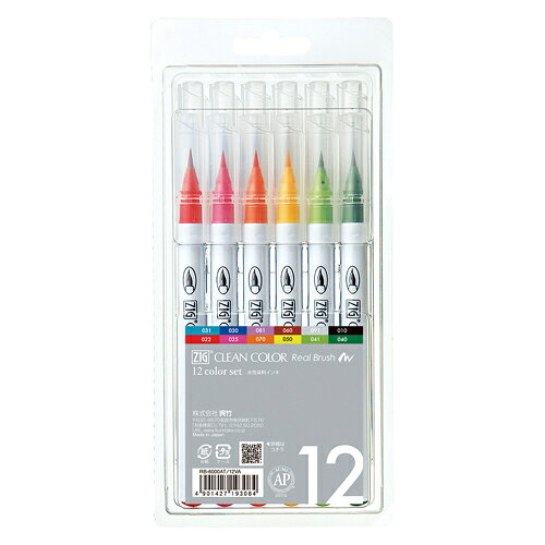 ●入数：1セット ●本体サイズ：97×204×30mm ●重量：141g ●仕様：12色セット●水性染料●使いきり ●材質：本体・ケース・キャップ・尾栓＝PP，ペン先＝PEs ●セット内容：ブラック，カーマインレッド，ピンク，ブルー，コバル...