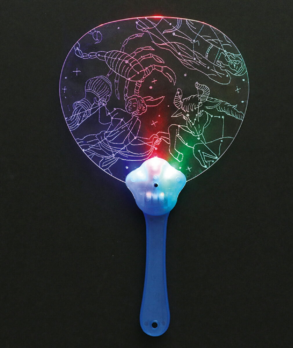 使用できる主な画材：蛍光クレヨン、絵の具160×260mm、透明うちわ部分：160×140mm40gスイッチを押すと7パターンに光り方が変化します！PP袋入