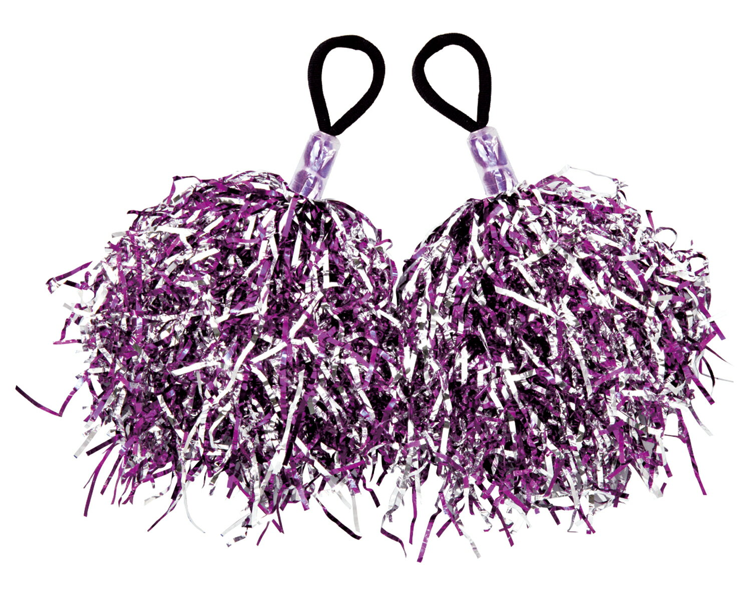 光が反射してキラキラ光る！●ソフトゴム付●安全キャップ付 ダブルの工夫で痛くない！取手：45mm、房：約270mm全16色43gハンドフリーポンポンなら手のひらが使える！ゴム、PVC10枚PP袋入65×270×40mm