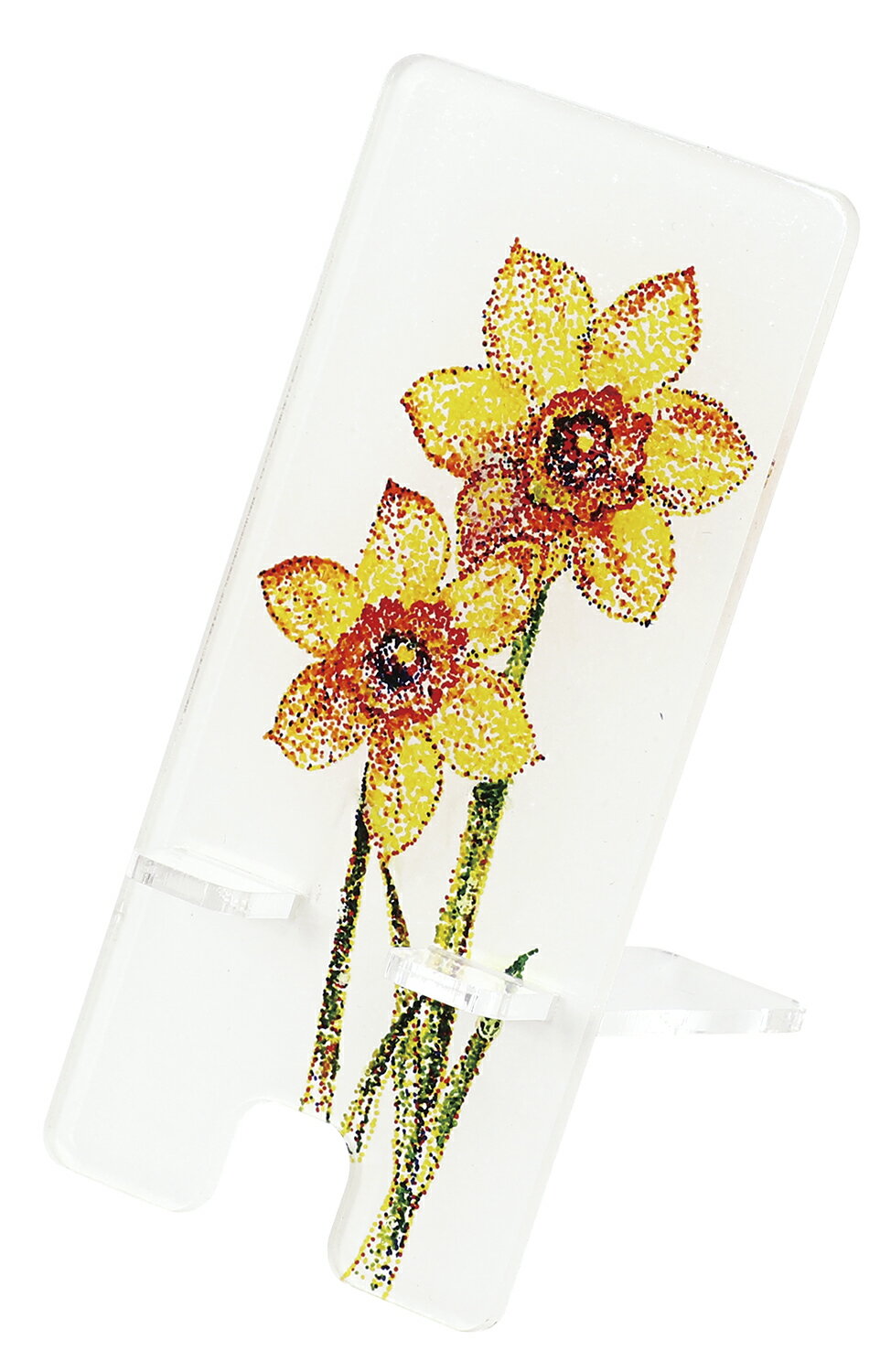 スマホスタンドにカラーペンで点描します。持ち帰って使え、実用的な教材です。商品サイズ／63×137mm1個重量／77g材質／アクリルセット内容／● スマホスタンド アクリル製 63×137mm×1　●油性ミリペン0.4mm 赤・青・黄×各1...