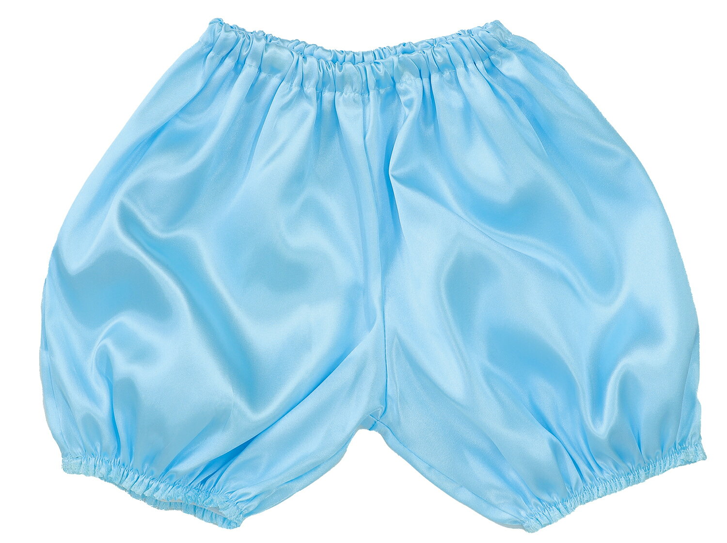 ふくらみがかわいい、かぼちゃパンツです。ウエストも裾もゴム仕様なので、はきやすい！カラフルなベースなので、バリエーション豊富な衣装作りができます！演技やダンスなどの衣装に！サテン生地で、肌触りが良く、光沢のある素材です。商品サイズ／総丈：3...