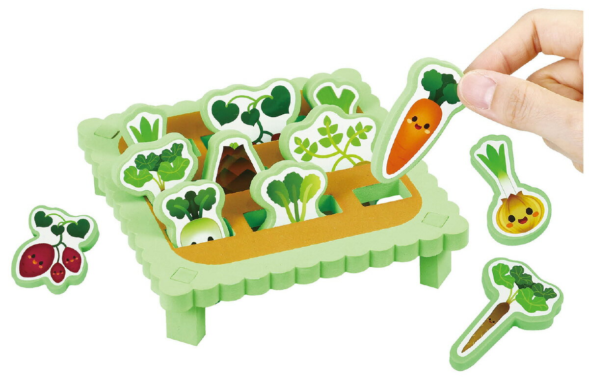 畑に全部植えられるかな？かわいい野菜のパズル！商品サイズ／やさいシート:150×150×10mm、はたけシート:150×150×11個重量／50g材質／EVAセット内容／本体×11個梱包形態／袋入り